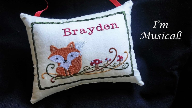 Forest Fox Music Box Pillow Personalized Embroidered MUSICAL Baby ...