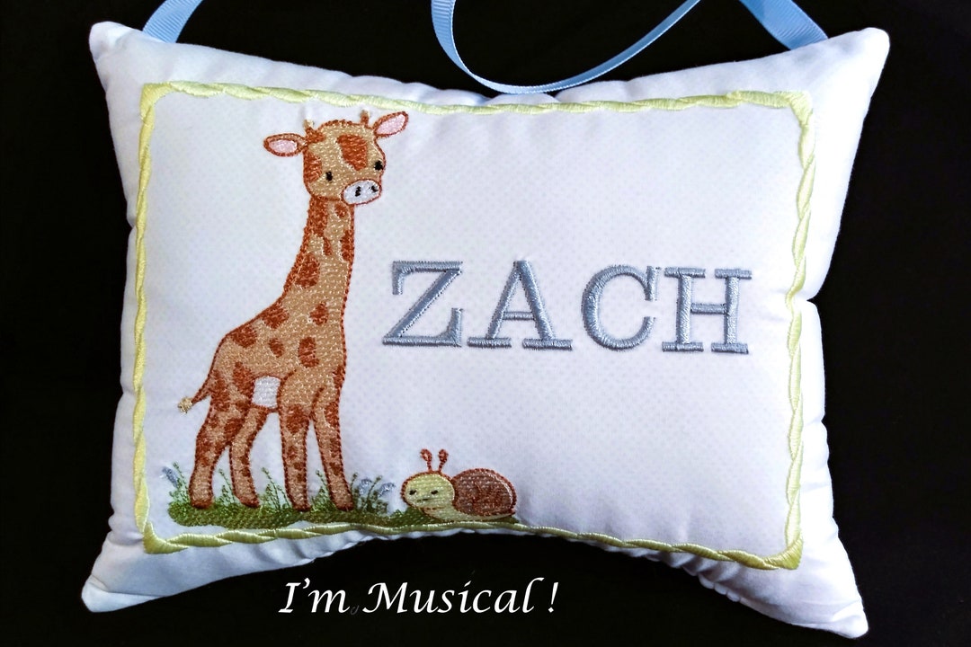 Baby Giraffe Music Box Pillow -- Personalized Embroidered MUSICAL ...