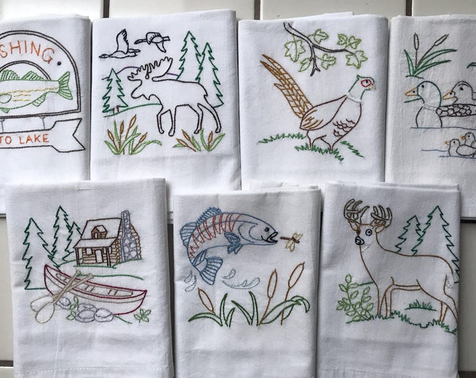 Set of 7 Hand Embroidered Kitchen Towels With Outdoor Living Theme ...