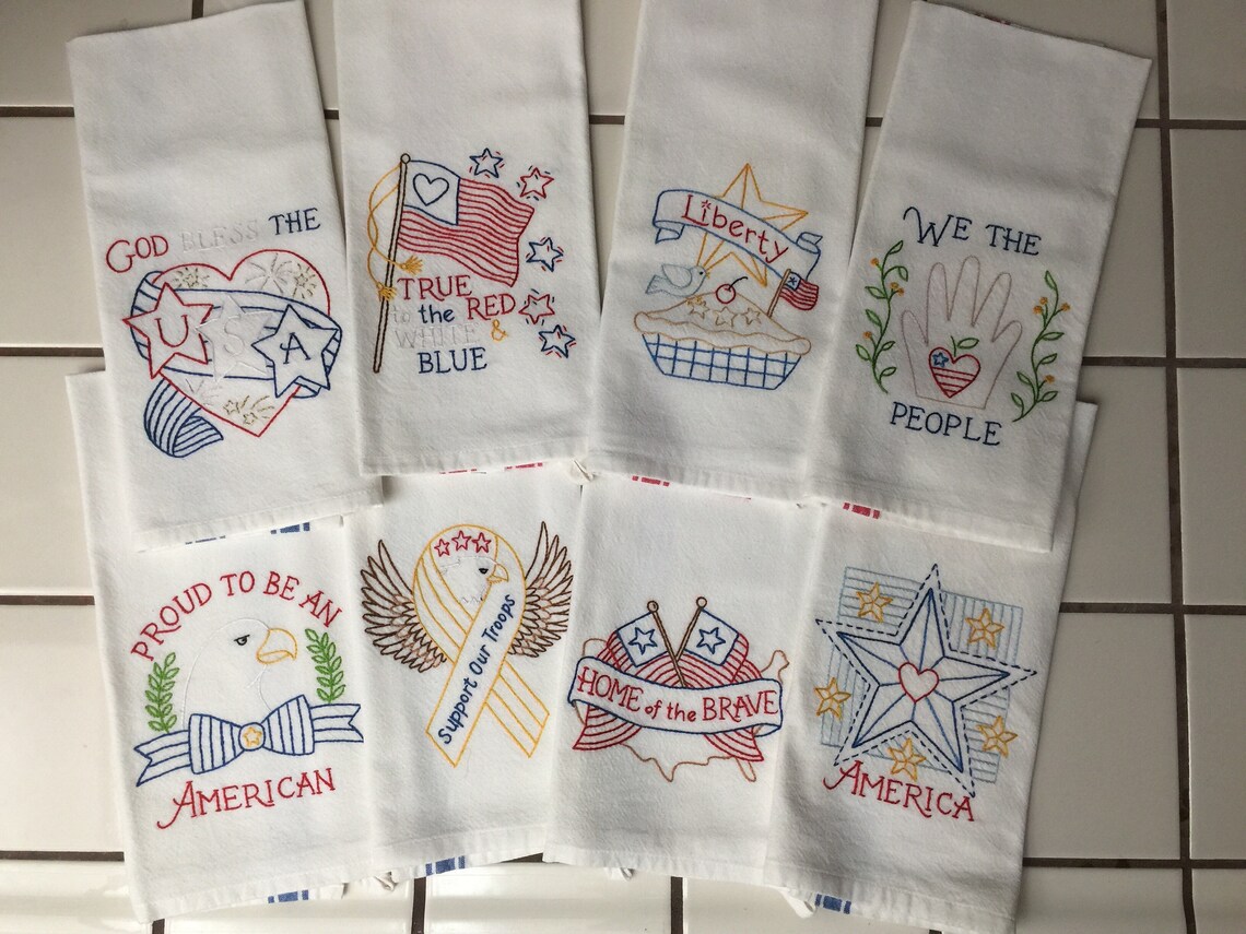 Set of 7 Hand Embroidered Kitchen Towels tea Towel, Flour Sack Towel ...
