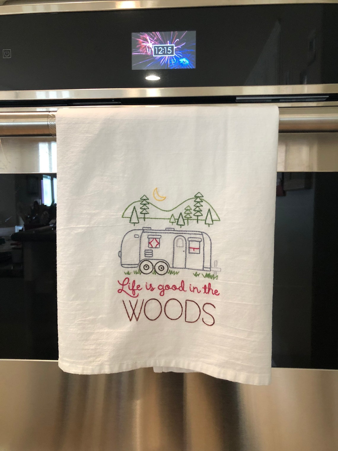 Set of 7 Hand Embroidered Kitchen Towels With "camping" Theme, Flour ...