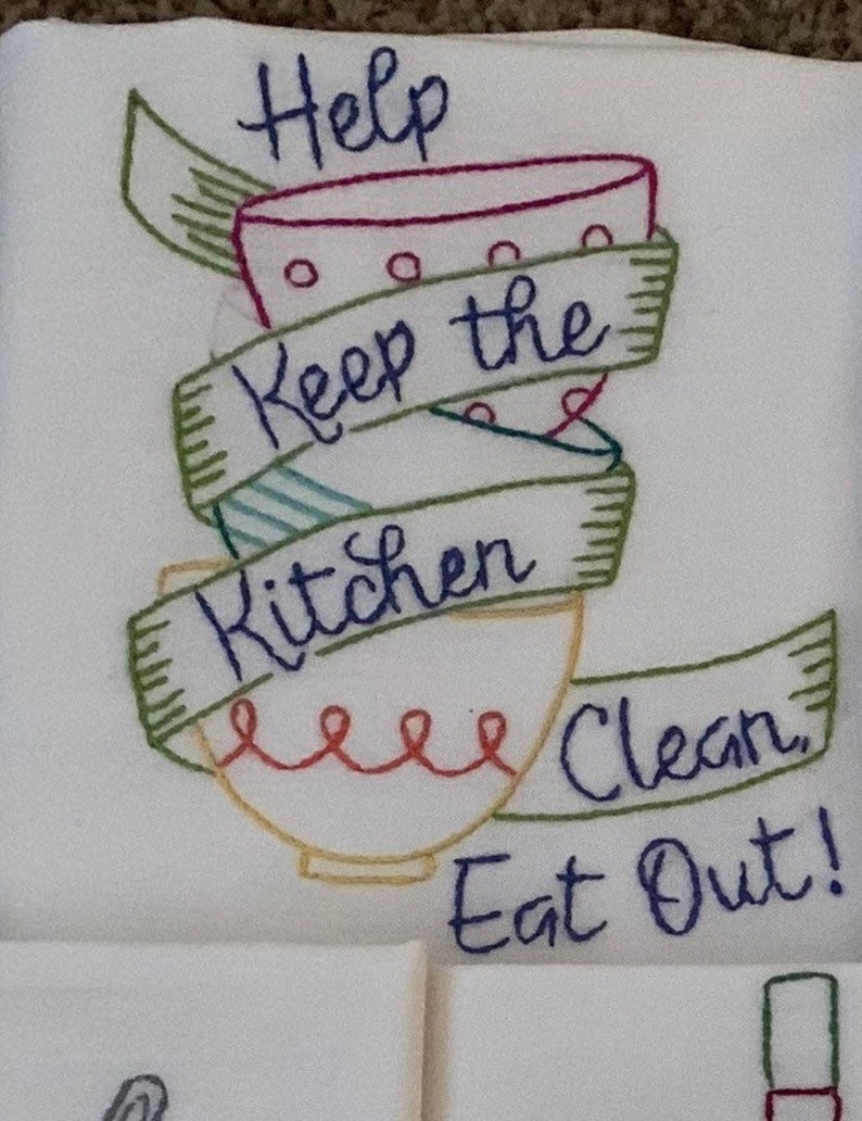 Set of 7 Hand Embroidered Kitchen Towels With KITCHEN Theme. Dish ...
