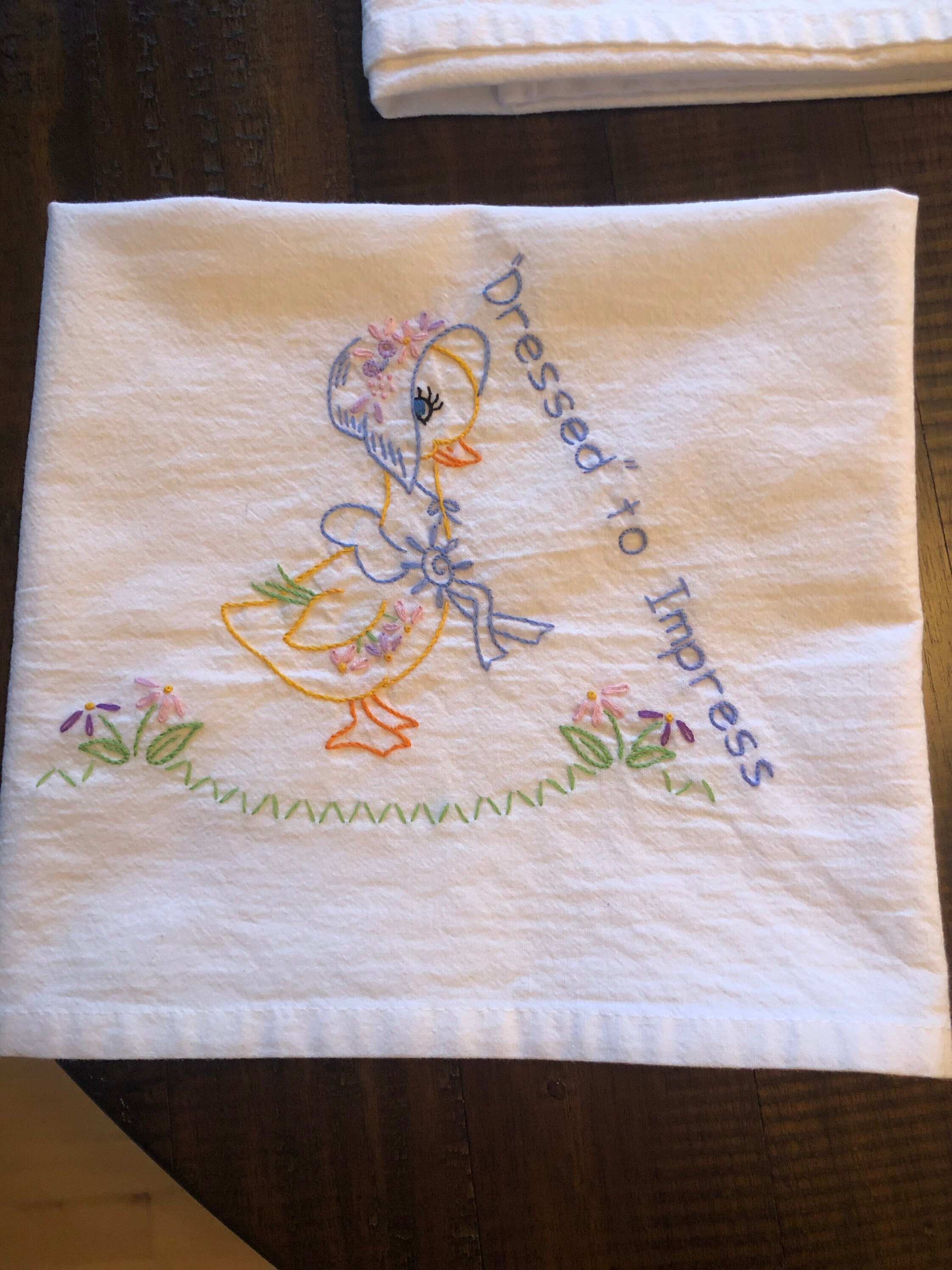 Set of 7 Hand Embroidered Kitchen Towels With ducks Theme, Flour Sack ...