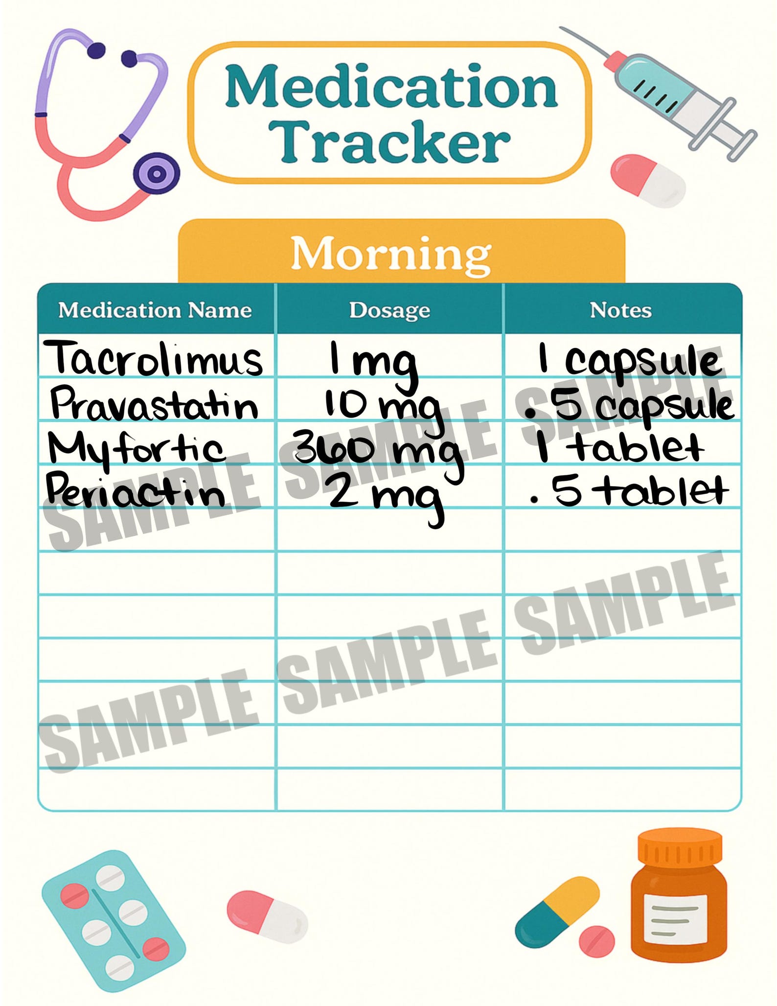 Medication Log - Morning - Etsy
