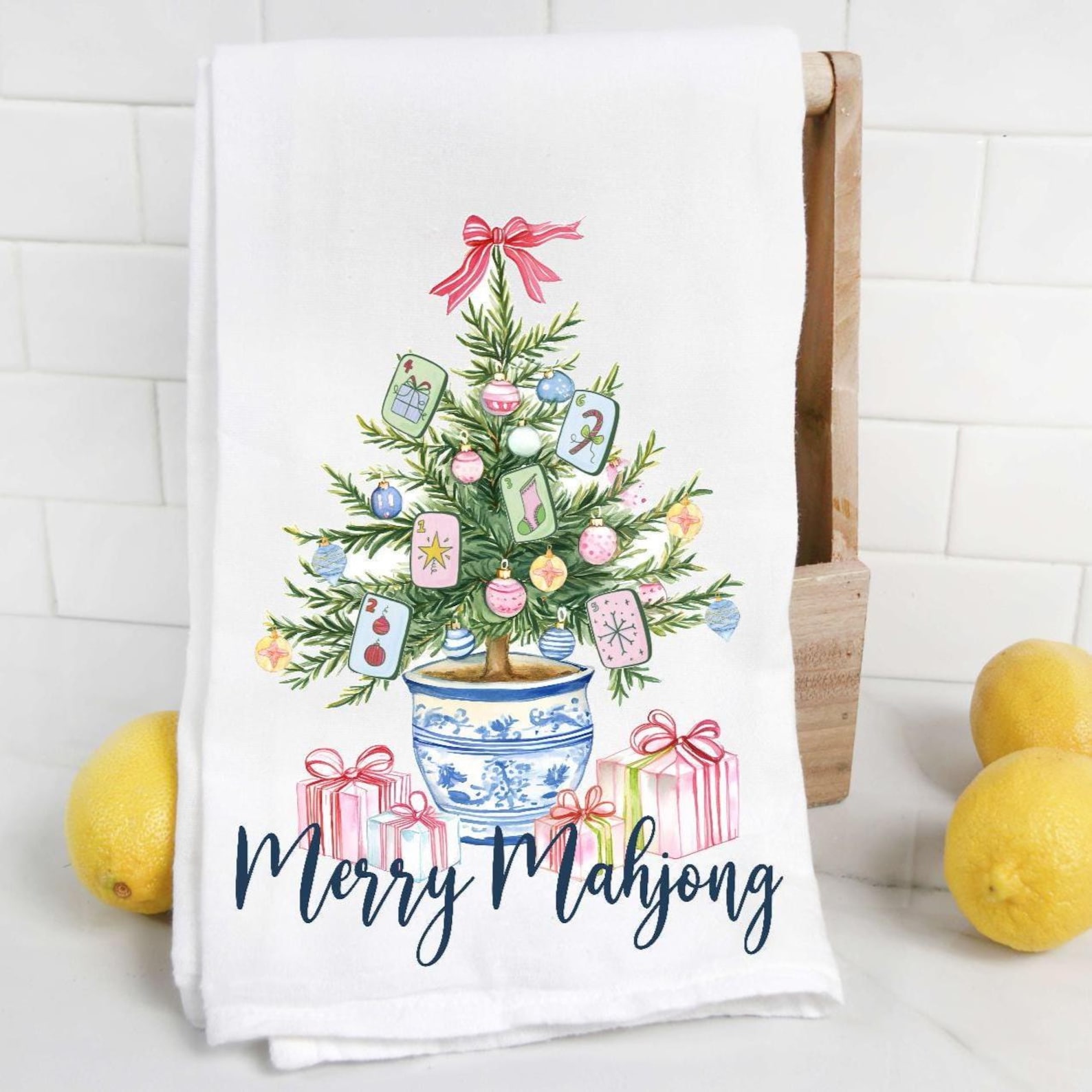 Merry Mahjong Chinoiserie Christmas Tree Tea Towel - Etsy