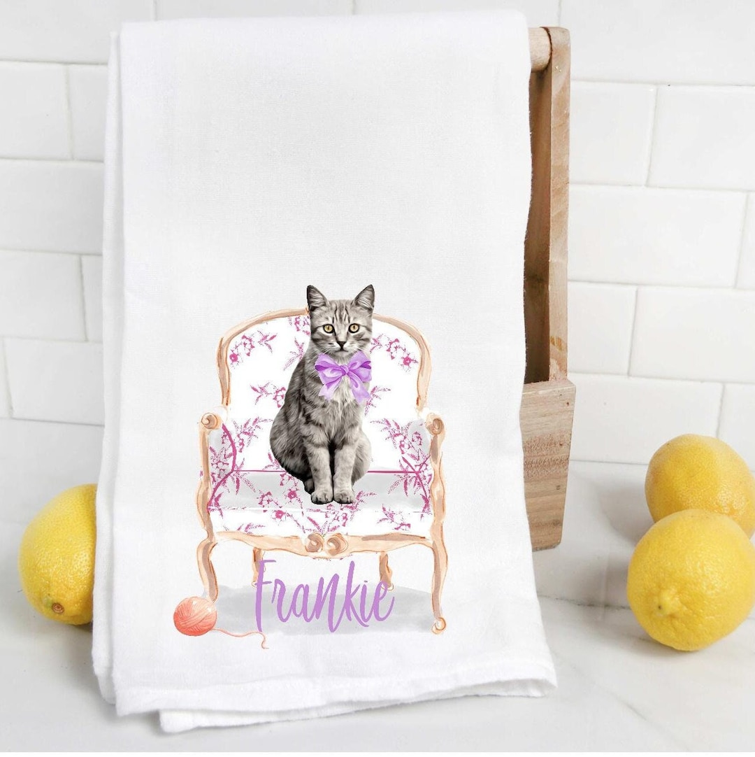 Custom Grey Tabby Cat Tea Towel, Gift, Cat Mom, Cat Dad, Personalized ...