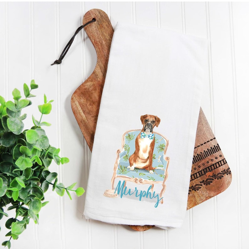 Custom Boxer Flour Sack Towel Tea Towel Dog Mom Dog Dad - Etsy