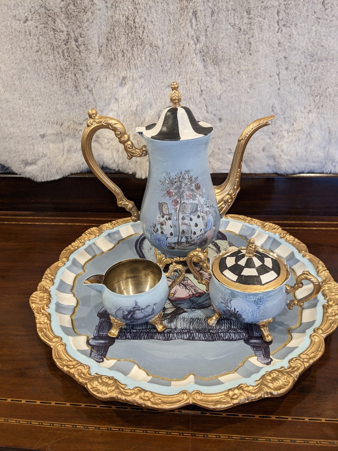 Alice Whimsical Hand Painted Vintage Tea Set One of a Kind Blues - Etsy
