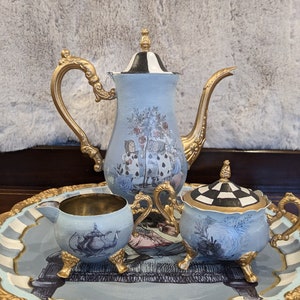 Alice Whimsical Hand Painted Vintage Tea Set One of a Kind Blues - Etsy