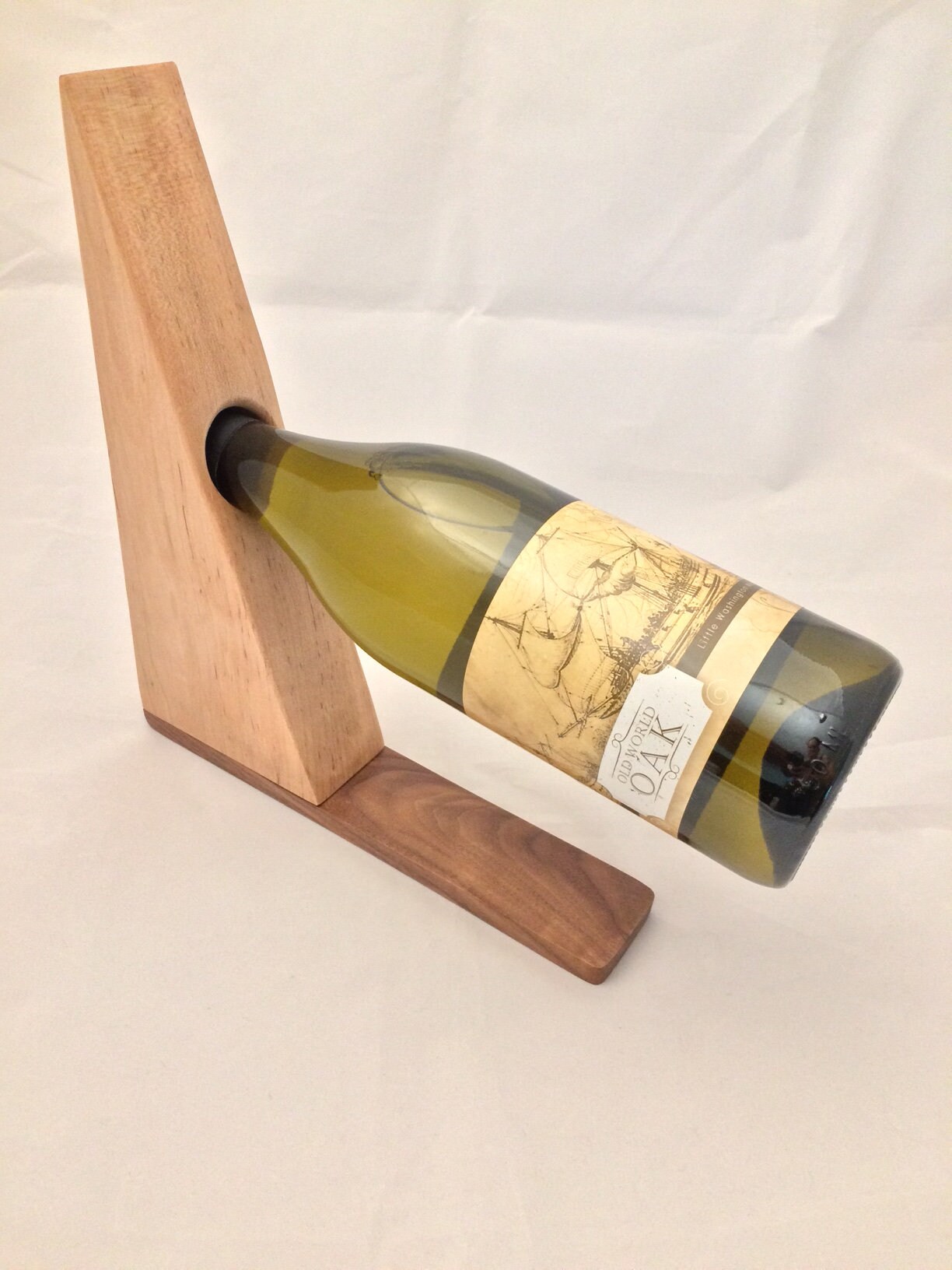 Geometric Hardwood Wine Bottle Balancer, Maple and Walnut, Handmade - Etsy