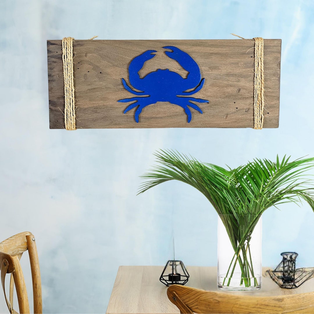 Blue Crab Wood Wall Art: Rustic Coastal Home Decor - Etsy