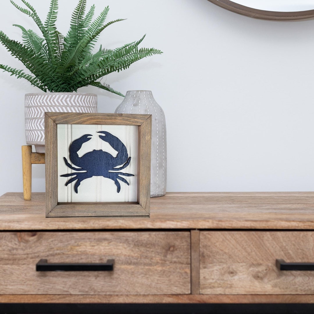 Framed Blue Crab Wood Sign – Handmade Coastal Decor, Wedding ...