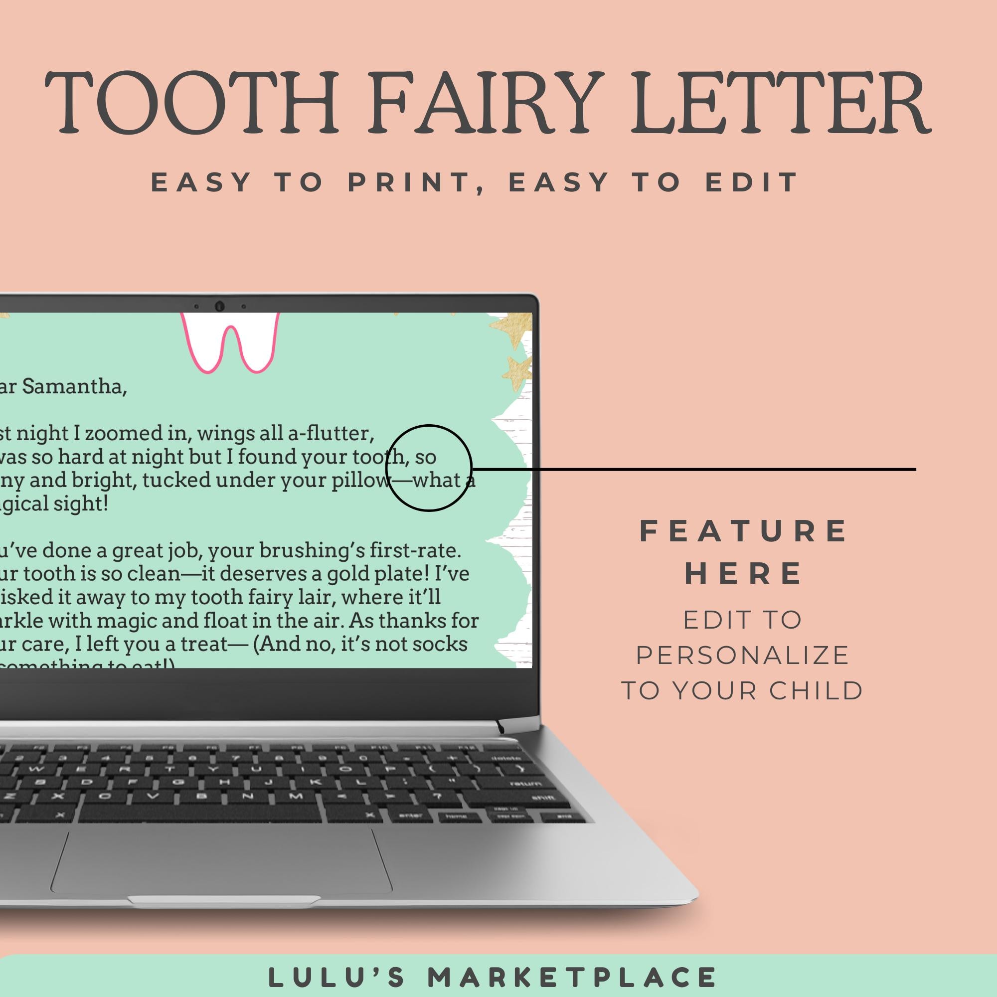 Editable Tooth Fairy Letter Template: Printable Note (digital Download ...
