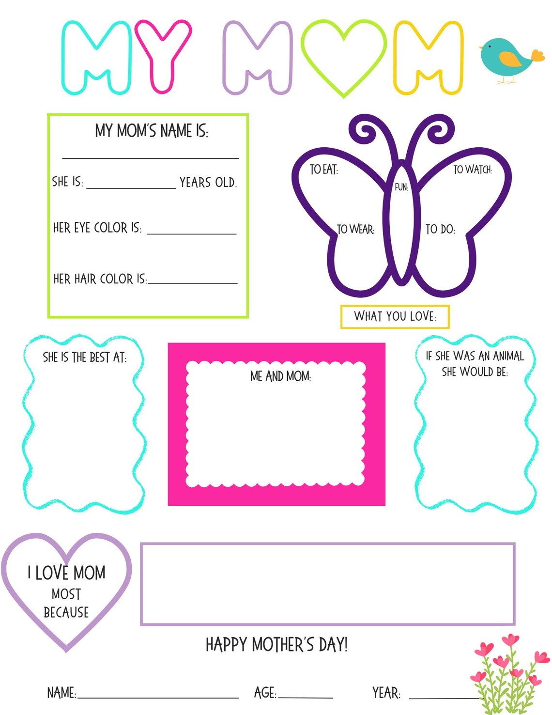 All About Mom Printable: Mother's Day Questionnaire (instant Download ...