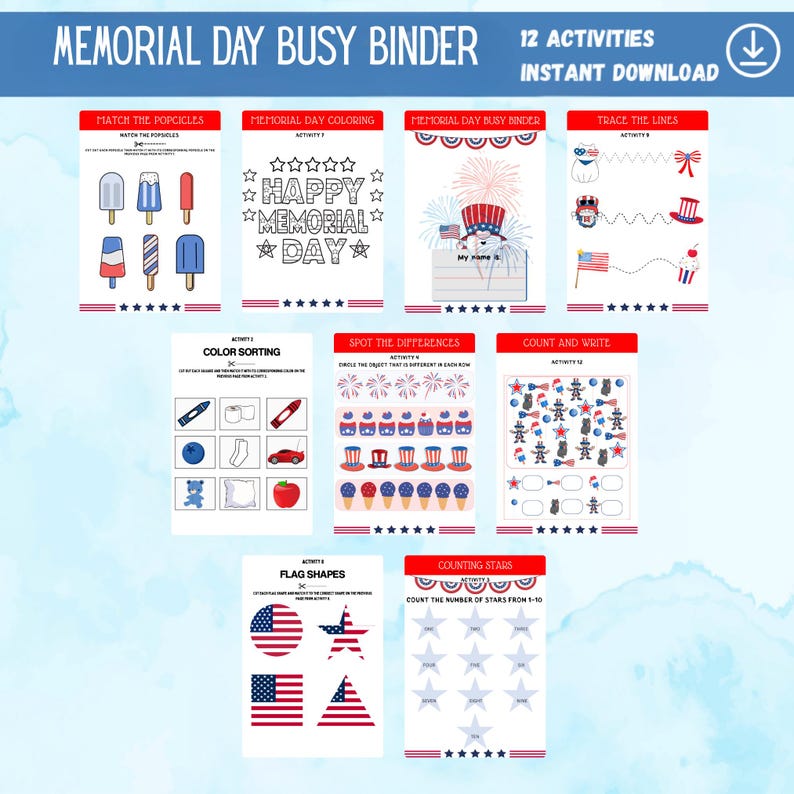 Summer Kids Activities | Memorial Day Activity Sheets | Memorial Day ...