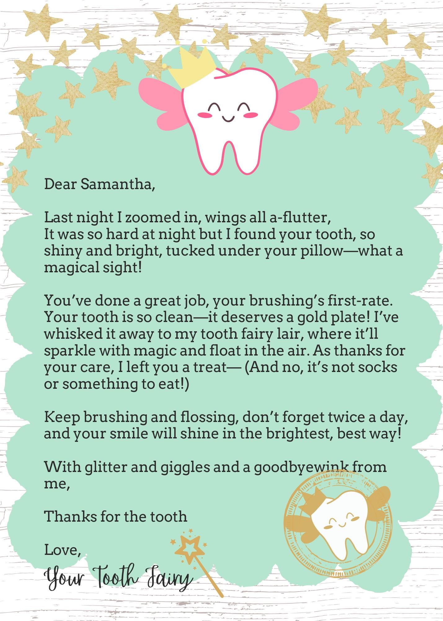 Editable Tooth Fairy Letter Template: Printable Note (digital Download ...