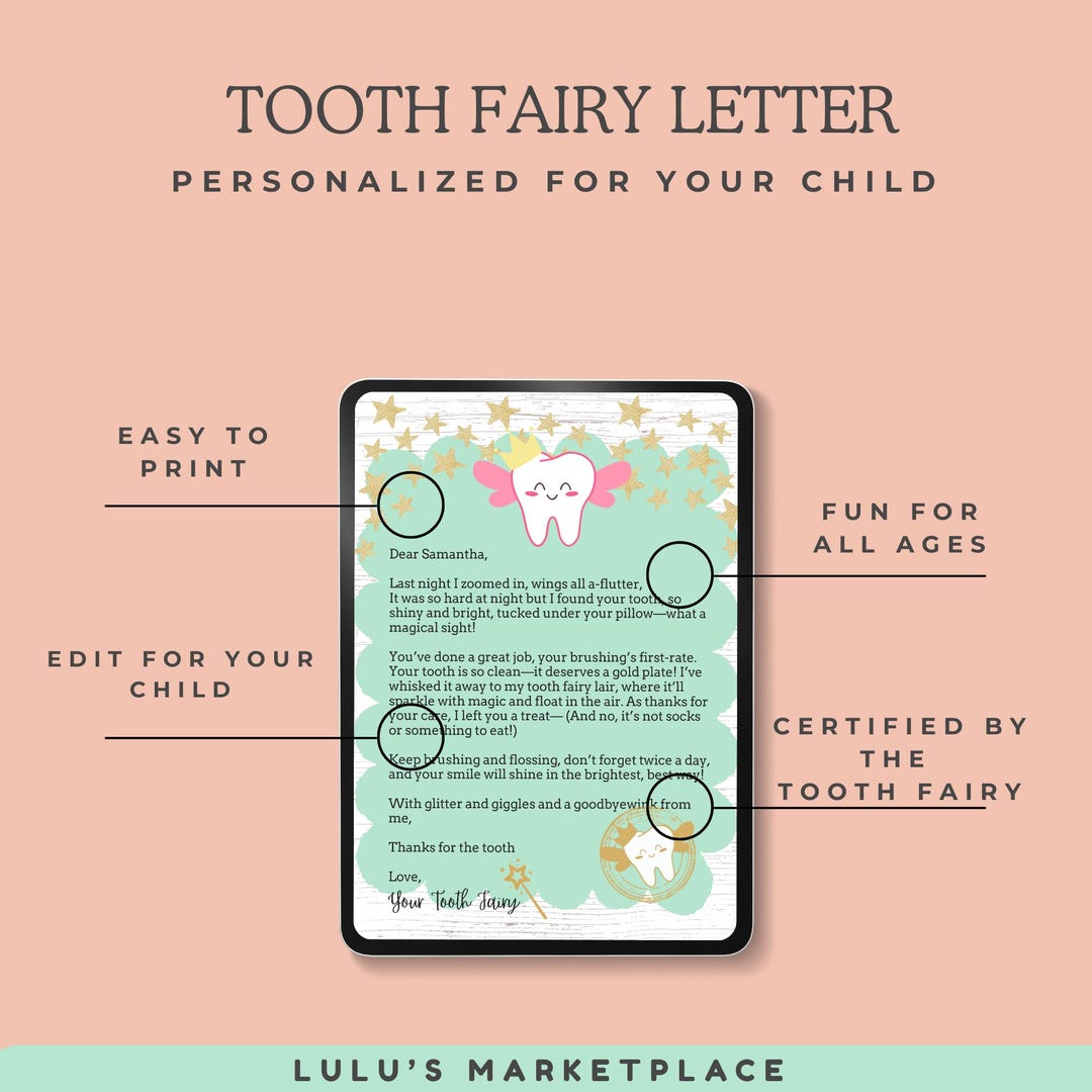 Tooth Fairy Letter Printable, Editable Tooth Fairy Note Canva Template ...