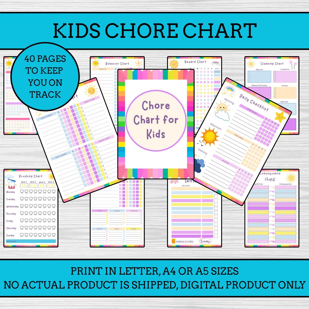 Kids Chore Chart Printable: Daily & Weekly Routine Checklist (PDF) - Etsy