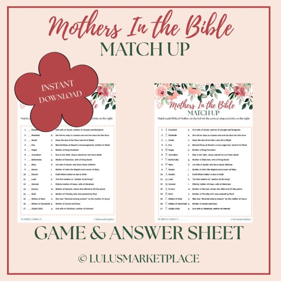 Mothers in the Bible Matching Game: Mother's Day Printable (digital ...