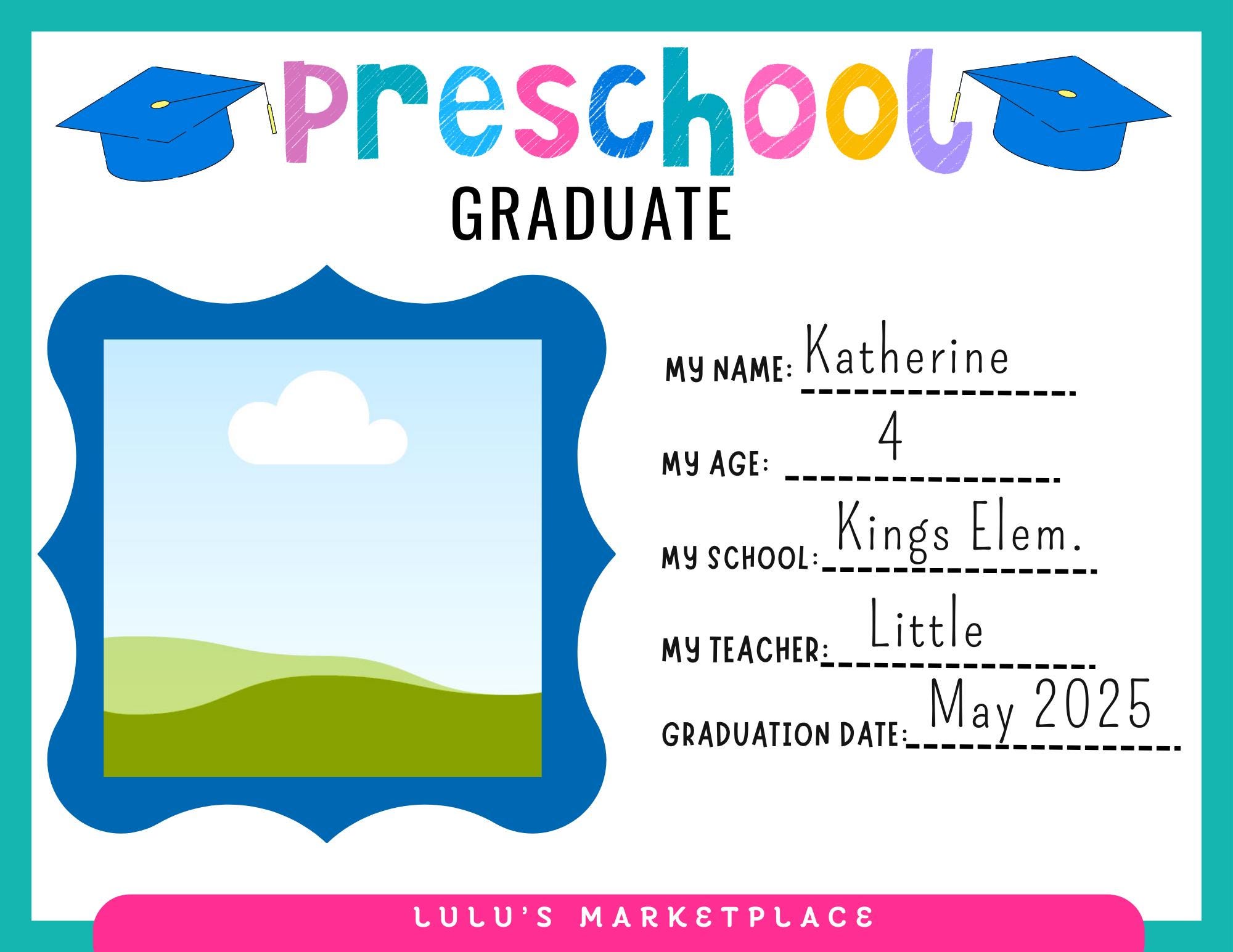 Preschool Graduation Keepsake: Fill-in Interview, Handprint Art (PDF ...