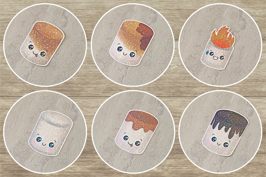 Cartoon Marshmallows Waterproof Die Cut Holographic Stickers 6 Piece ...