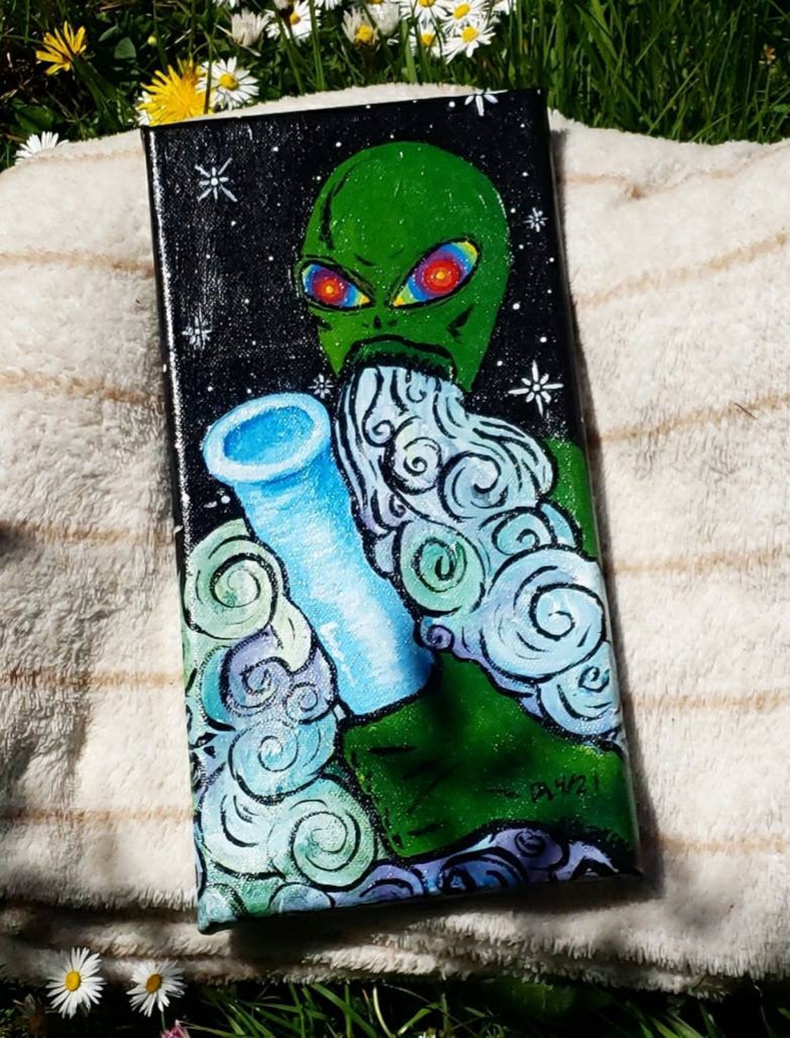 Smoking Alien Original Acrylic Painting on Canvas | Etsy