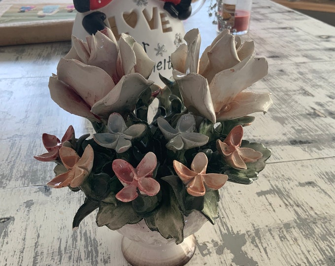 Vintage Capodimonte Roses Porcelain Floral Italian Centerpiece Made in ...