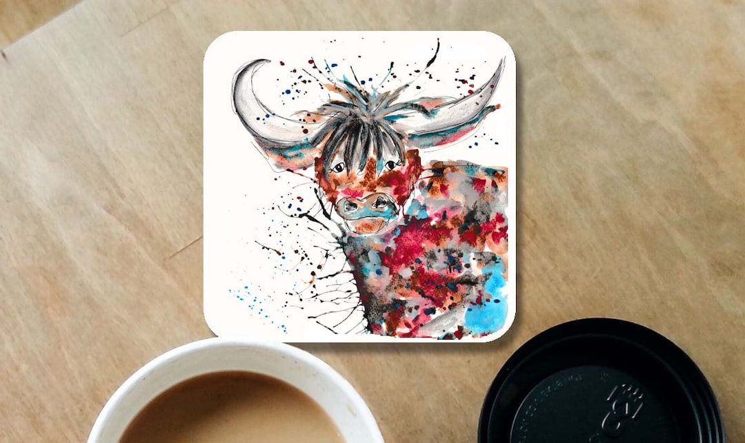 Highland Cow Coaster, Cow Coaster, Wooden Coaster, Personalised Coaster ...