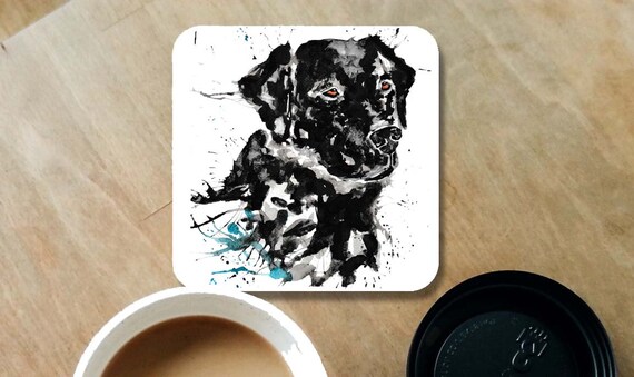 Labrador coaster dog art coaster black lab wooden coaster | Etsy