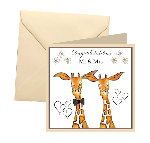 Personalised Wedding card Congratulations Giraffe design his & hers ...
