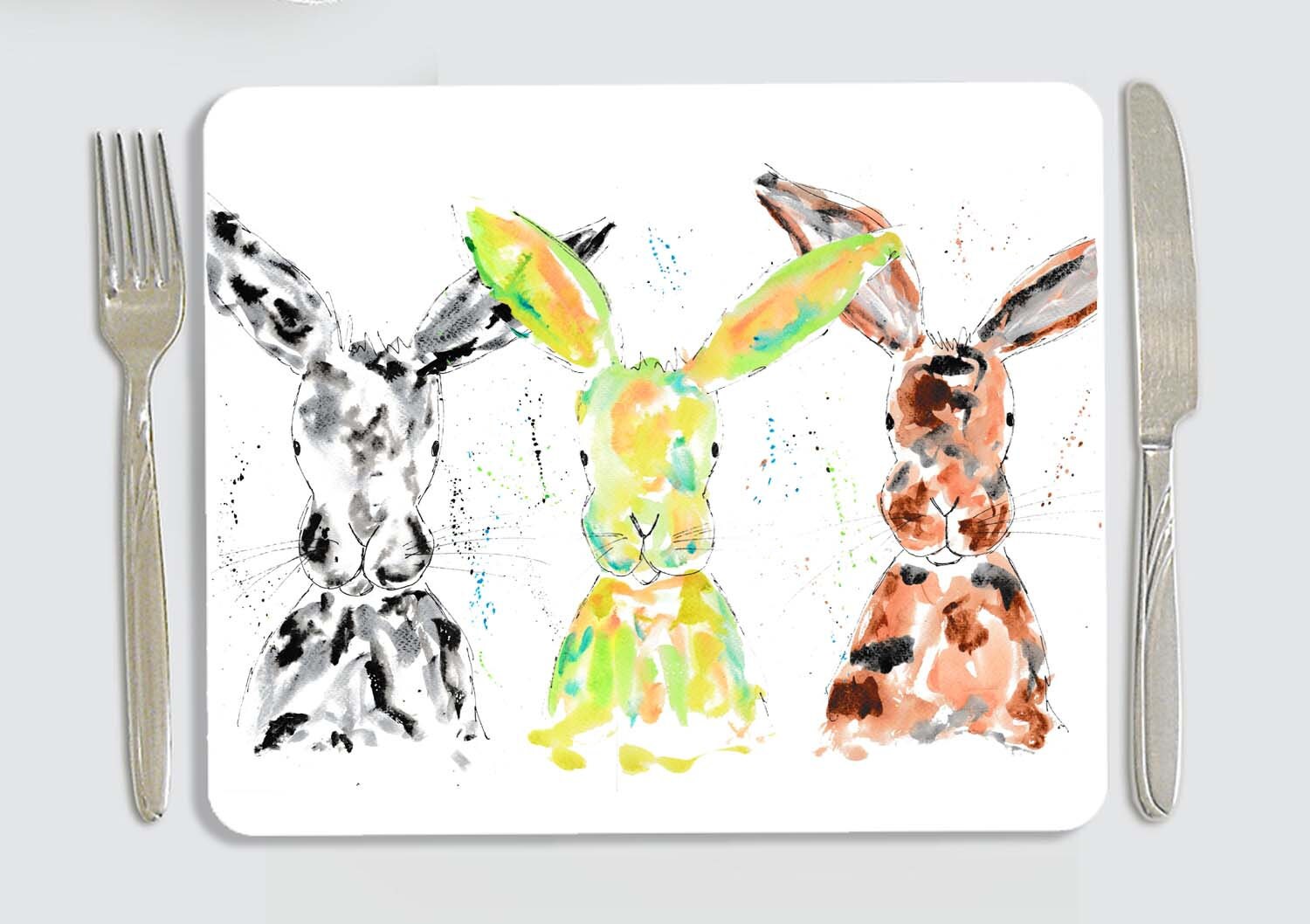 Rabbit Placemat, Personalised Rabbit Placemat, Rabbit Love Gift, Rabbit ...