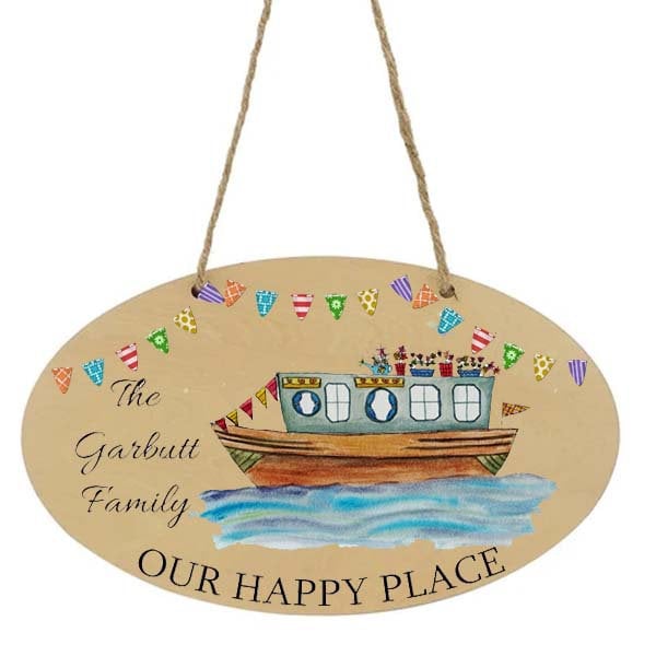 Narrowboat Sign, Boat Happy Home, Narrowboat Gift, Barge Personalised ...