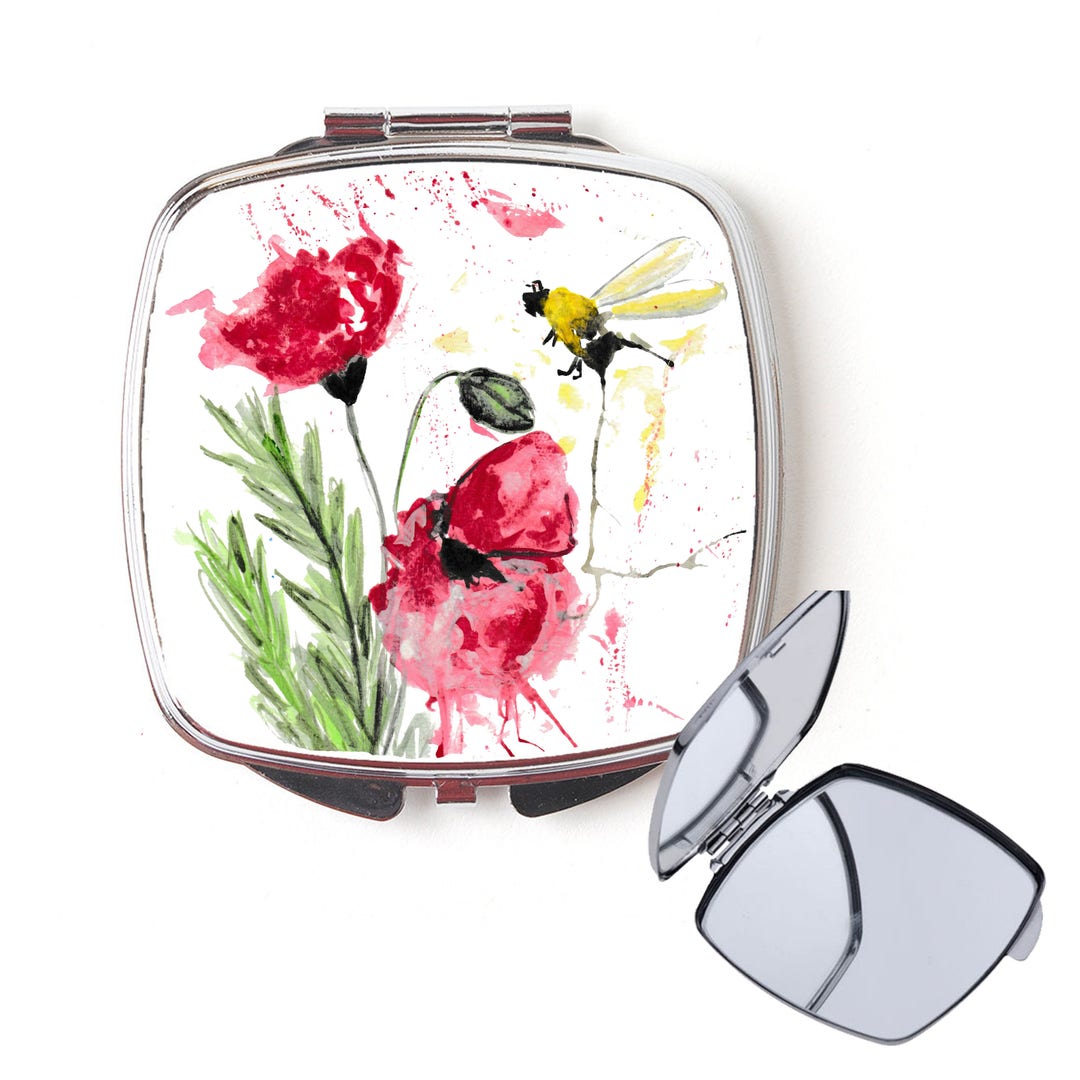 Poppy and Bee Compact Mirror, Handbag Mirror, Bee Mirror, Christmas ...