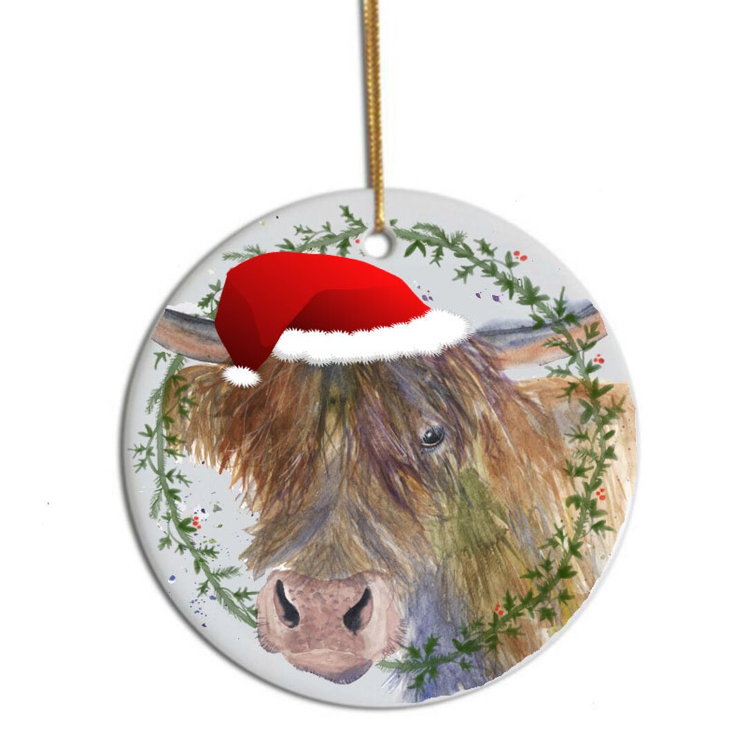 Highland Cow Tree Decoration, Personalised Christmas Decoration ...