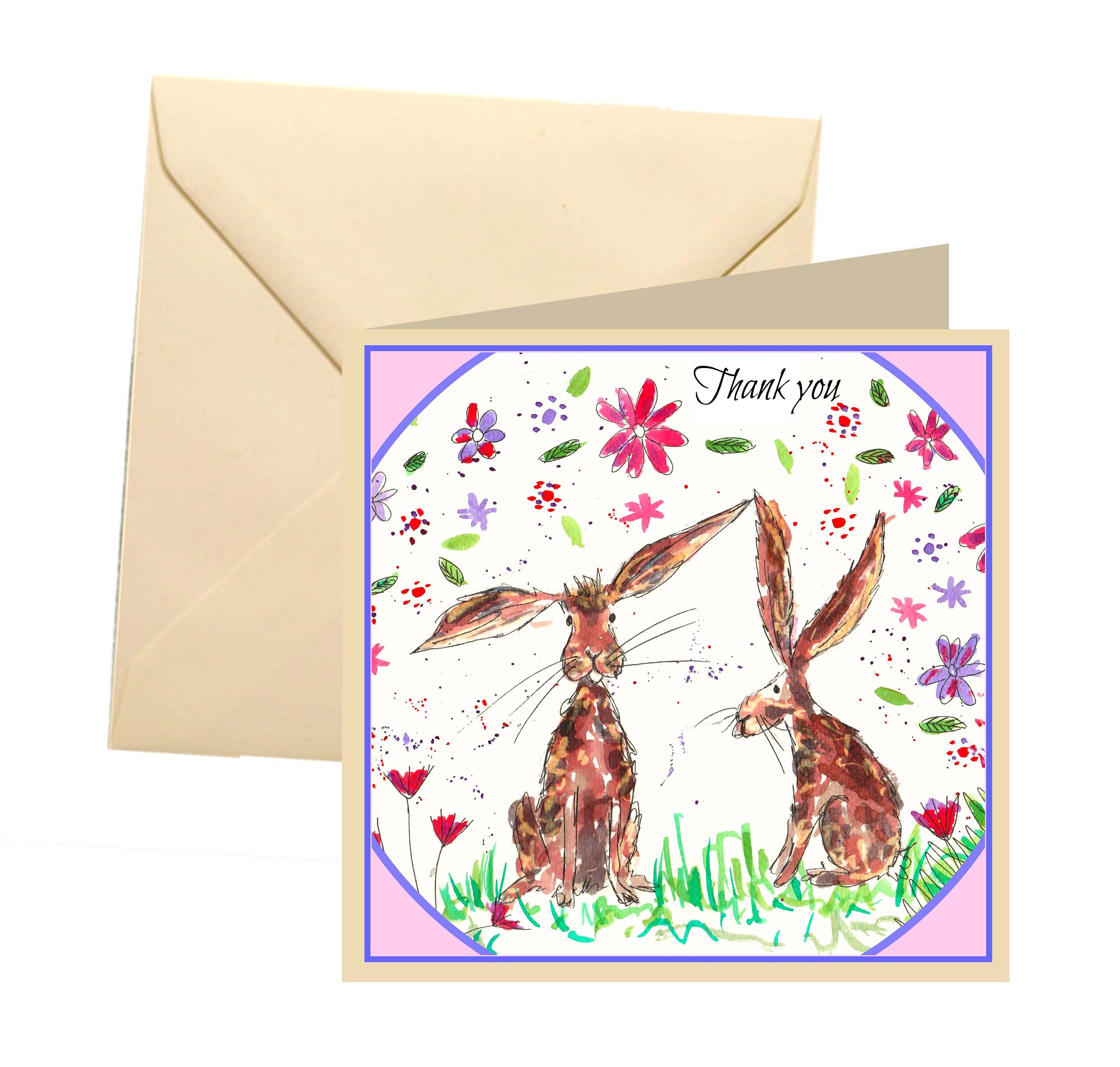 Rabbit thank you card blank card greetings card thank you | Etsy