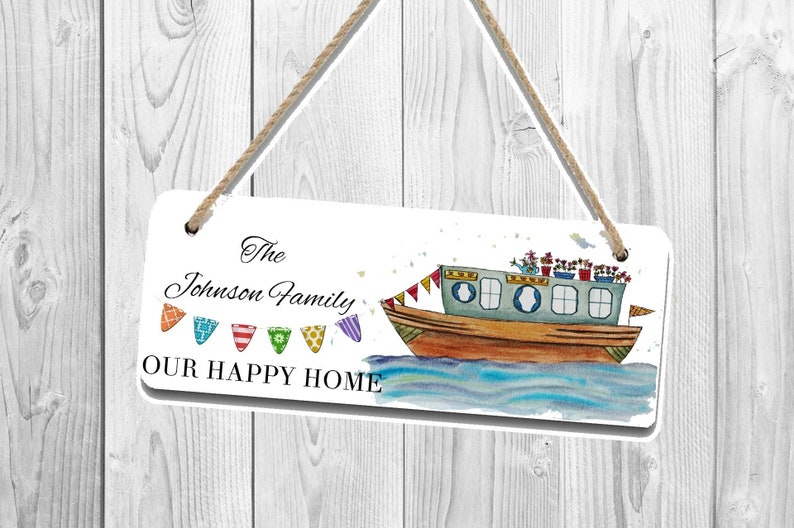 Narrowboat Sign, Barge Happy Home, Narrowboat Gift, Barge Personalised ...