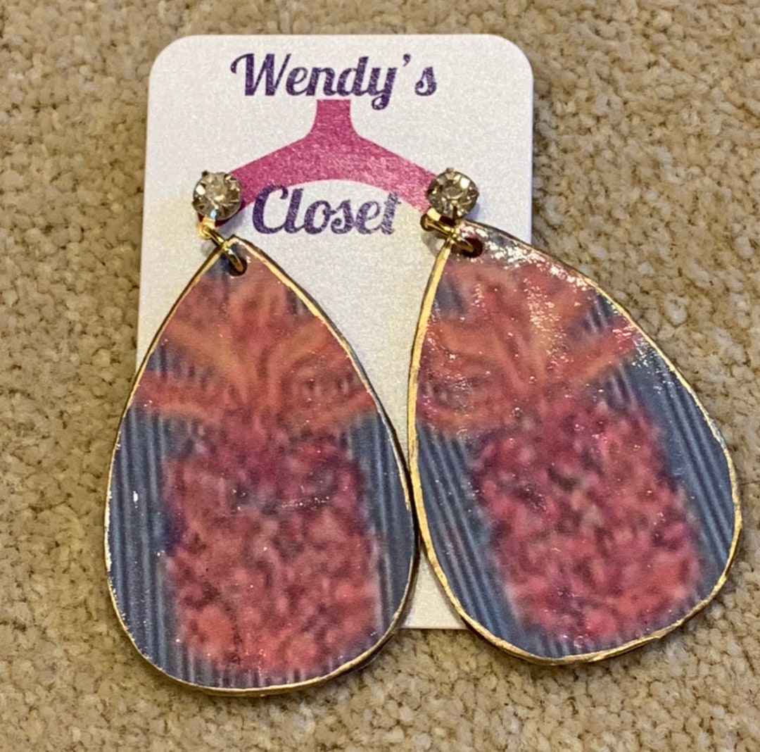 Lilly Inspired Rhinestone Teardrop Post Earrings Blue Pinstriped With ...