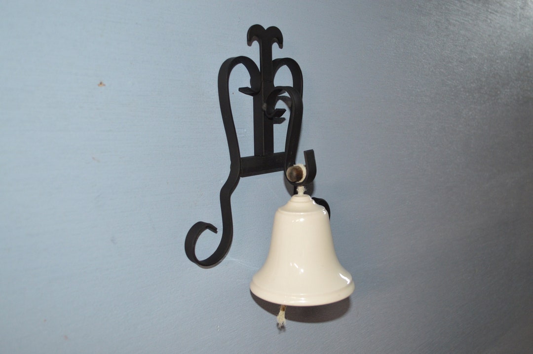 Wrought Iron and Ceramic Dinner Bell, Welcome Ringer With Wooden Chime ...