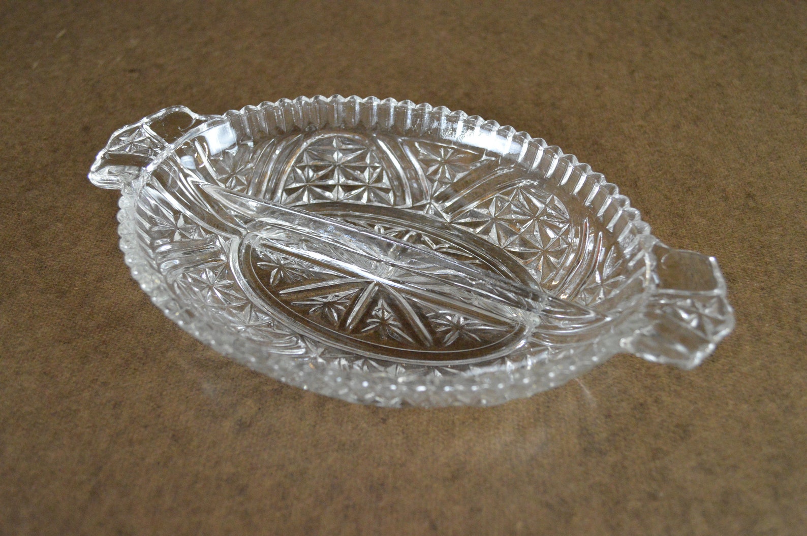 Vintage Pressed Glass Relish Dish Rainbow And Stars Divided Etsy