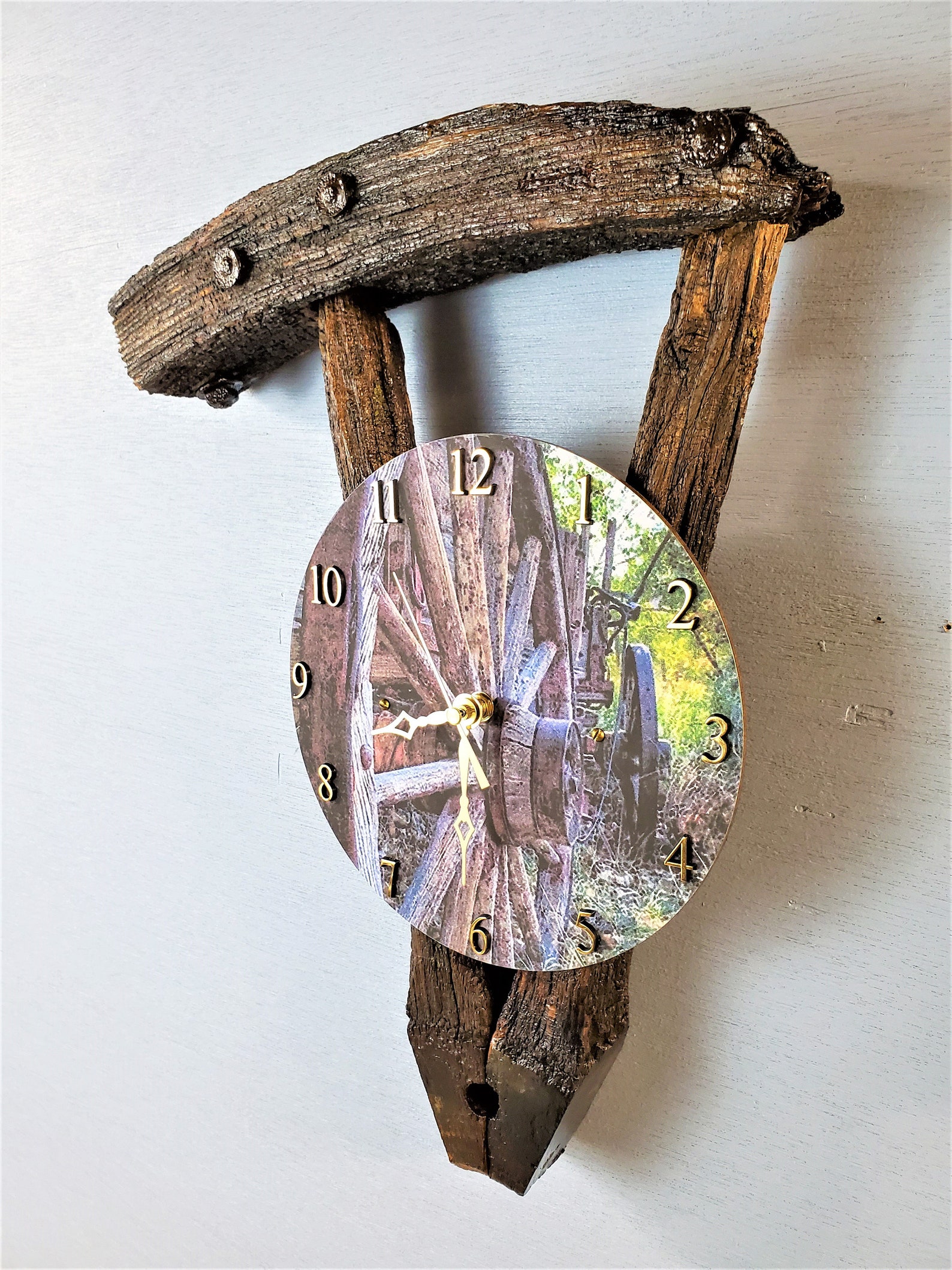 Country Wall Clock Authentic Double Spoke Wood Wagon Wheel - Etsy