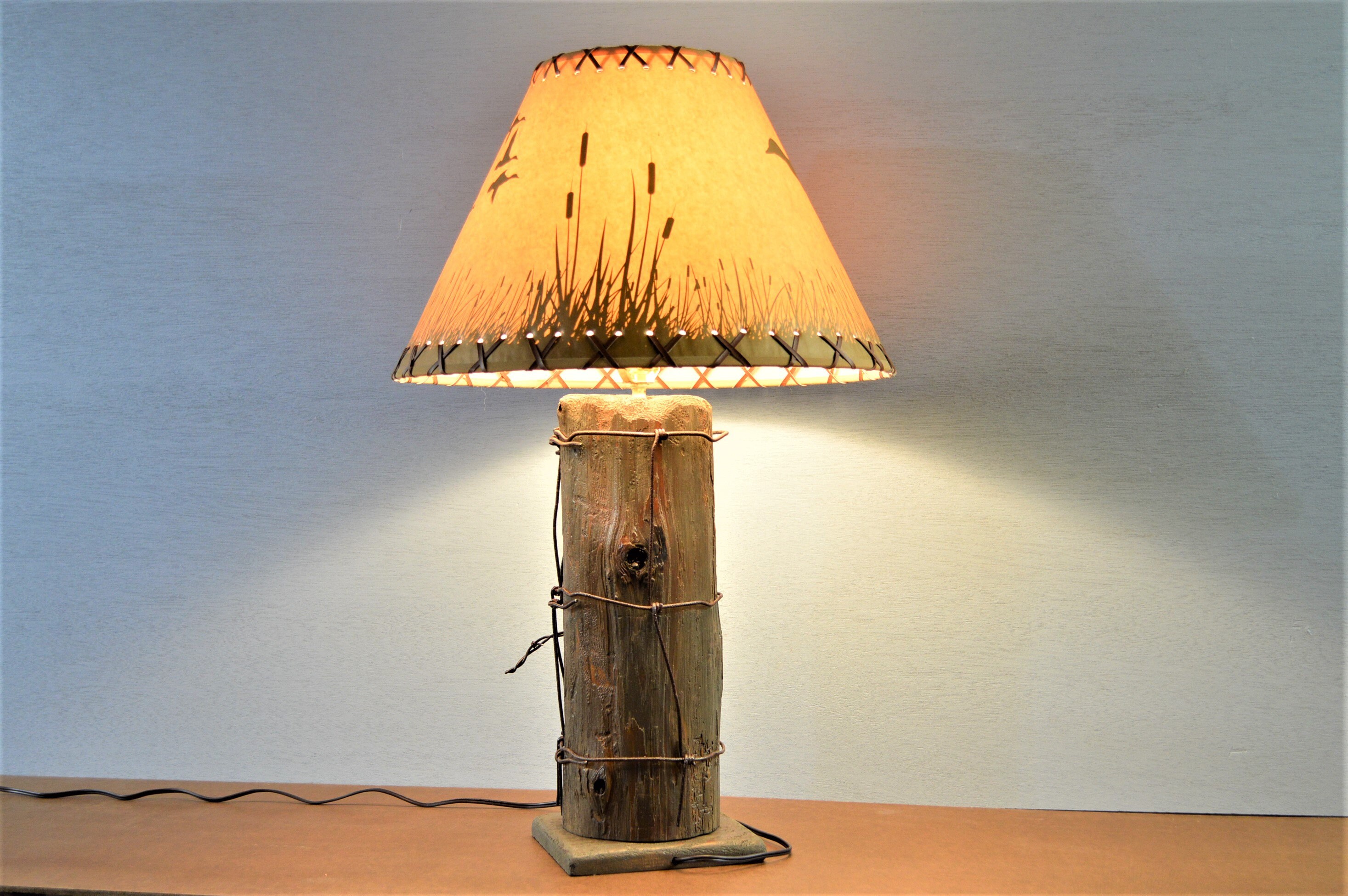 Rustic Cedar Wood Fence Post Lamp, Country Table Light, Old Vintage ...