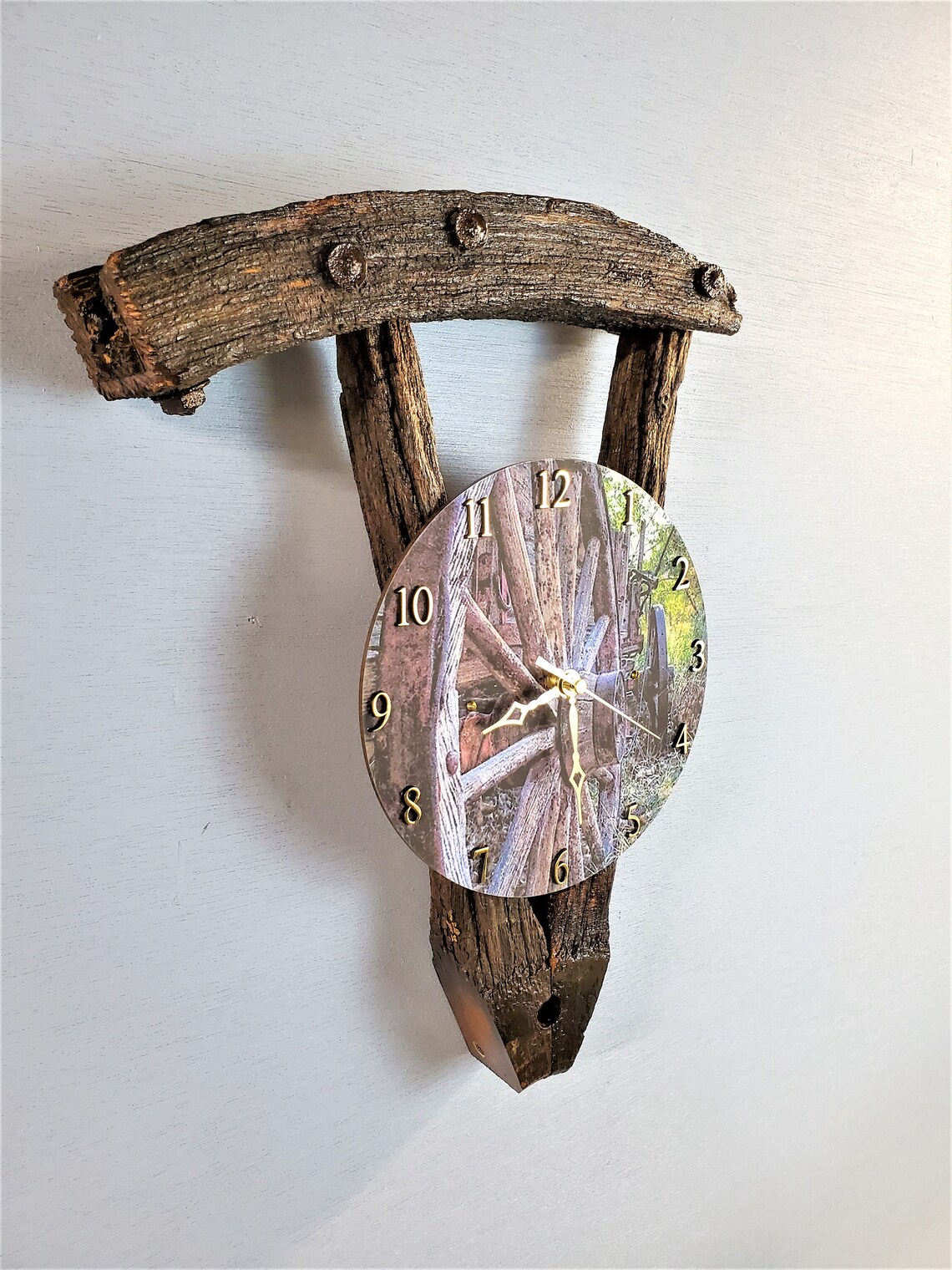 Country Wall Clock Authentic Double Spoke Wood Wagon Wheel - Etsy