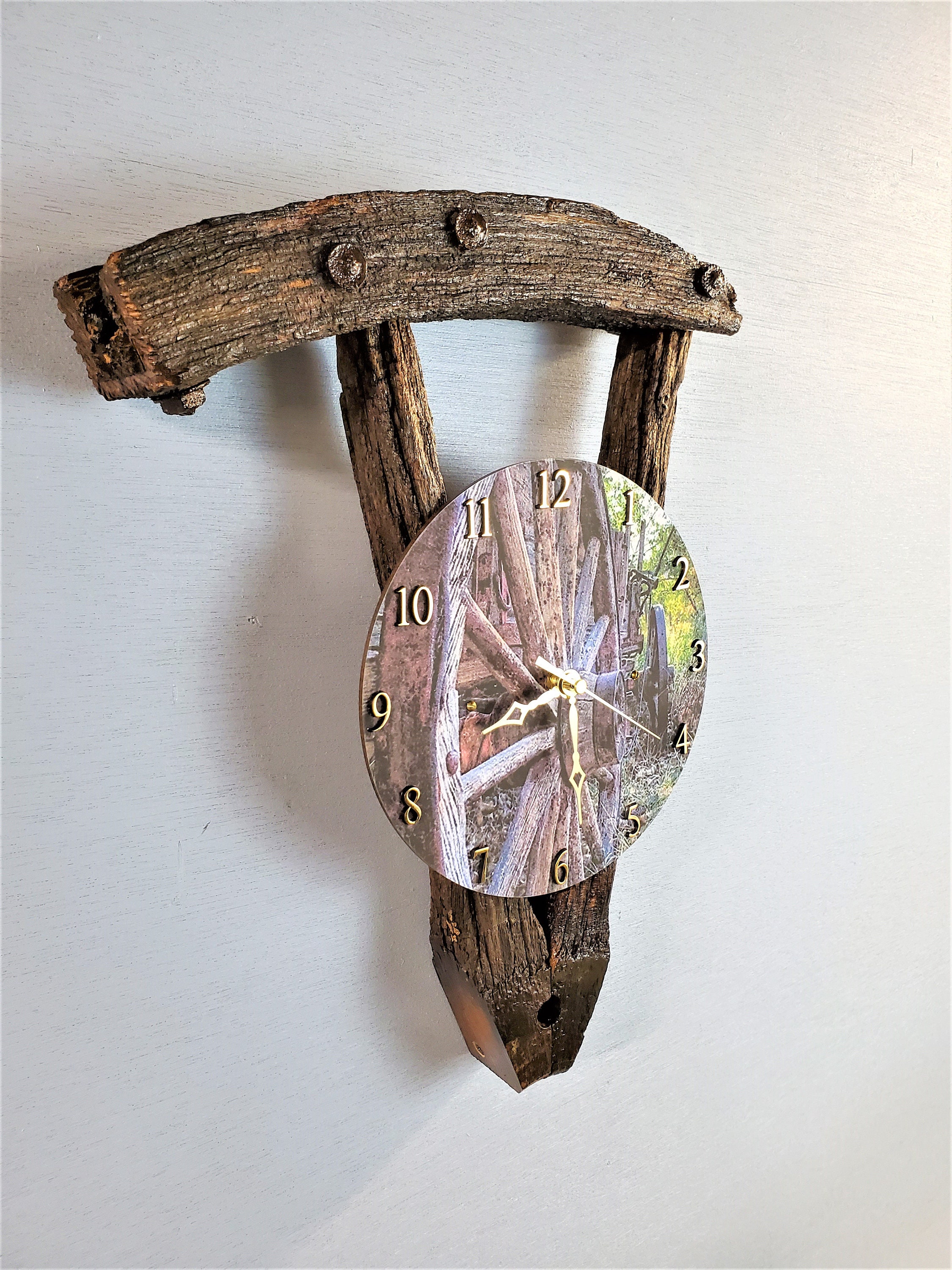 Country Wall Clock Authentic Double Spoke Wood Wagon Wheel - Etsy