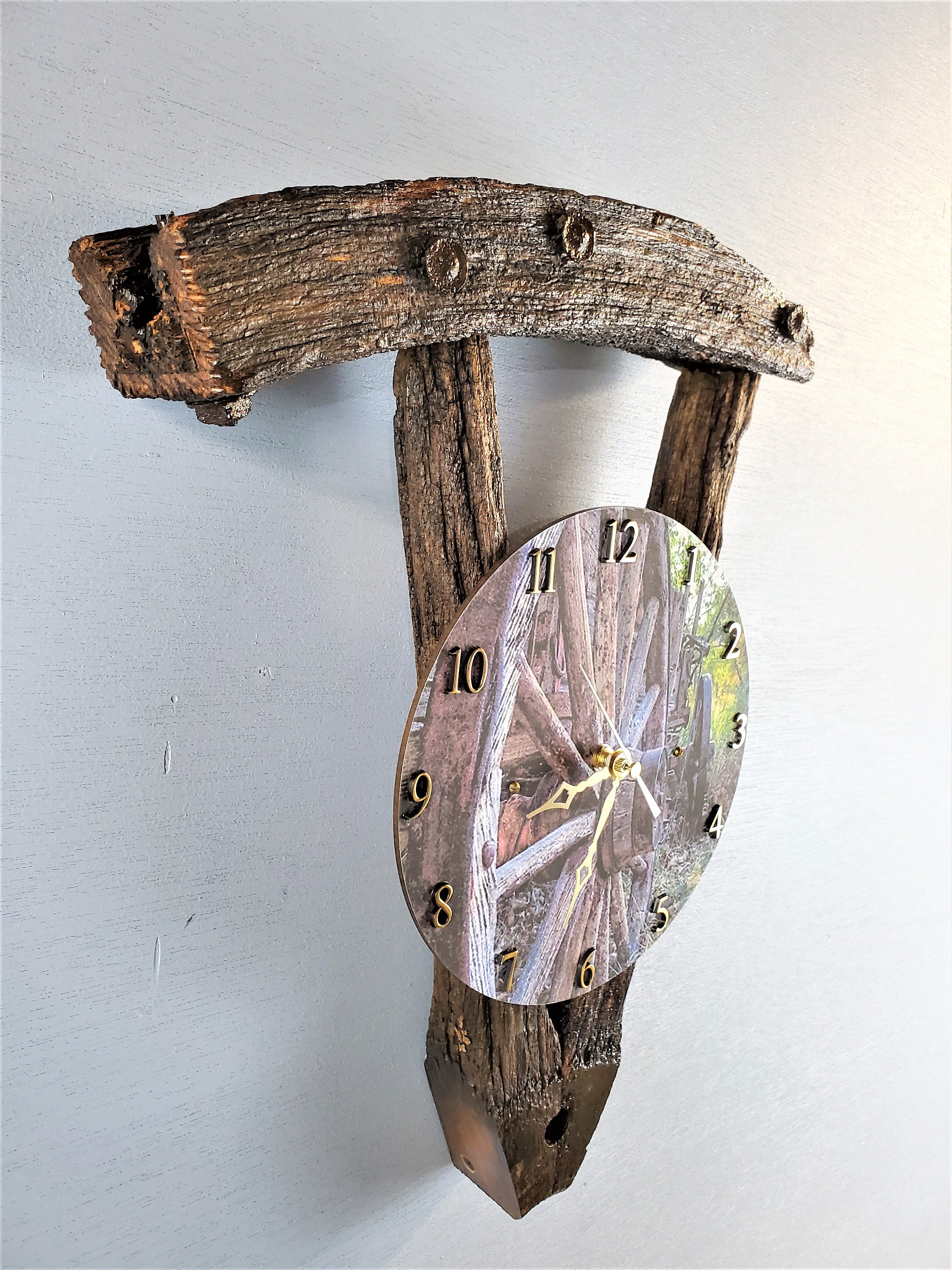 Country Wall Clock Authentic Double Spoke Wood Wagon Wheel - Etsy