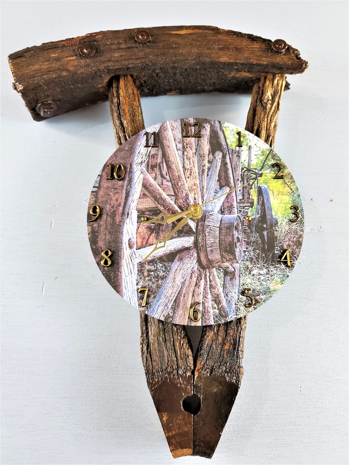 Country Wall Clock Authentic Double Spoke Wood Wagon Wheel - Etsy