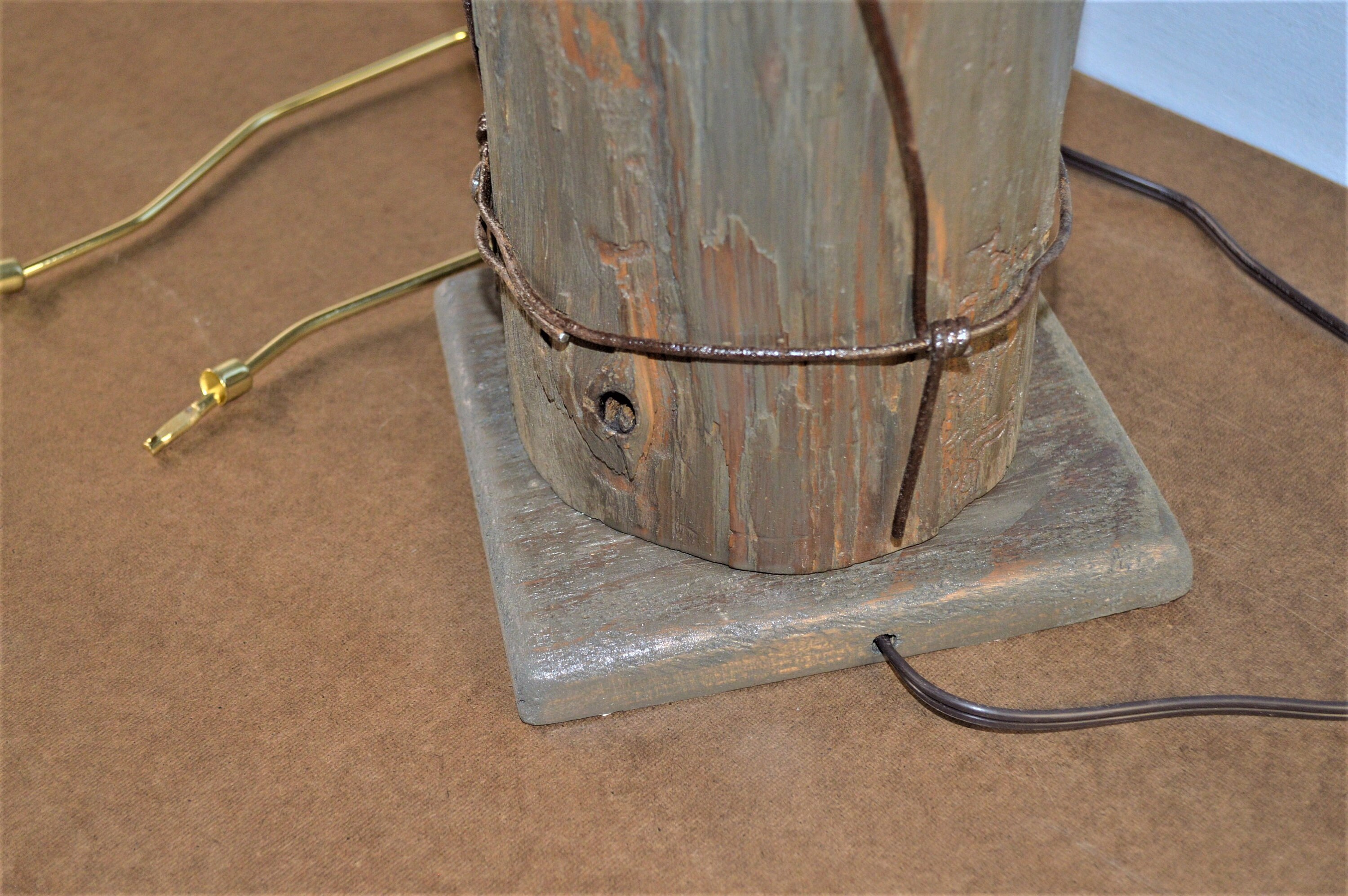 Rustic Cedar Wood Fence Post Lamp, Country Table Light, Old Vintage ...
