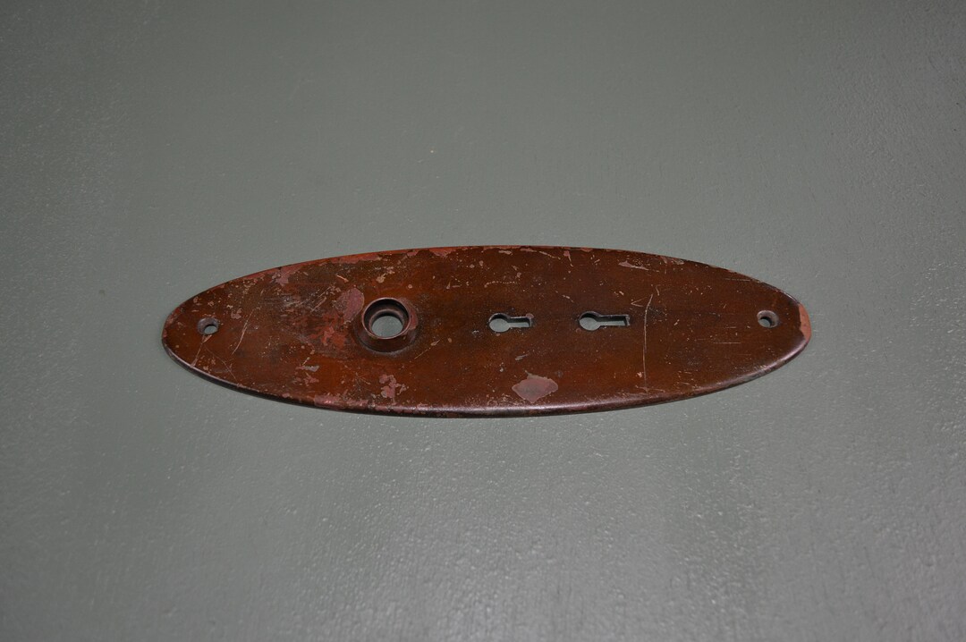 Double Keyhole Oval Entry Door Backplate, Antique Copper Escutcheon ...