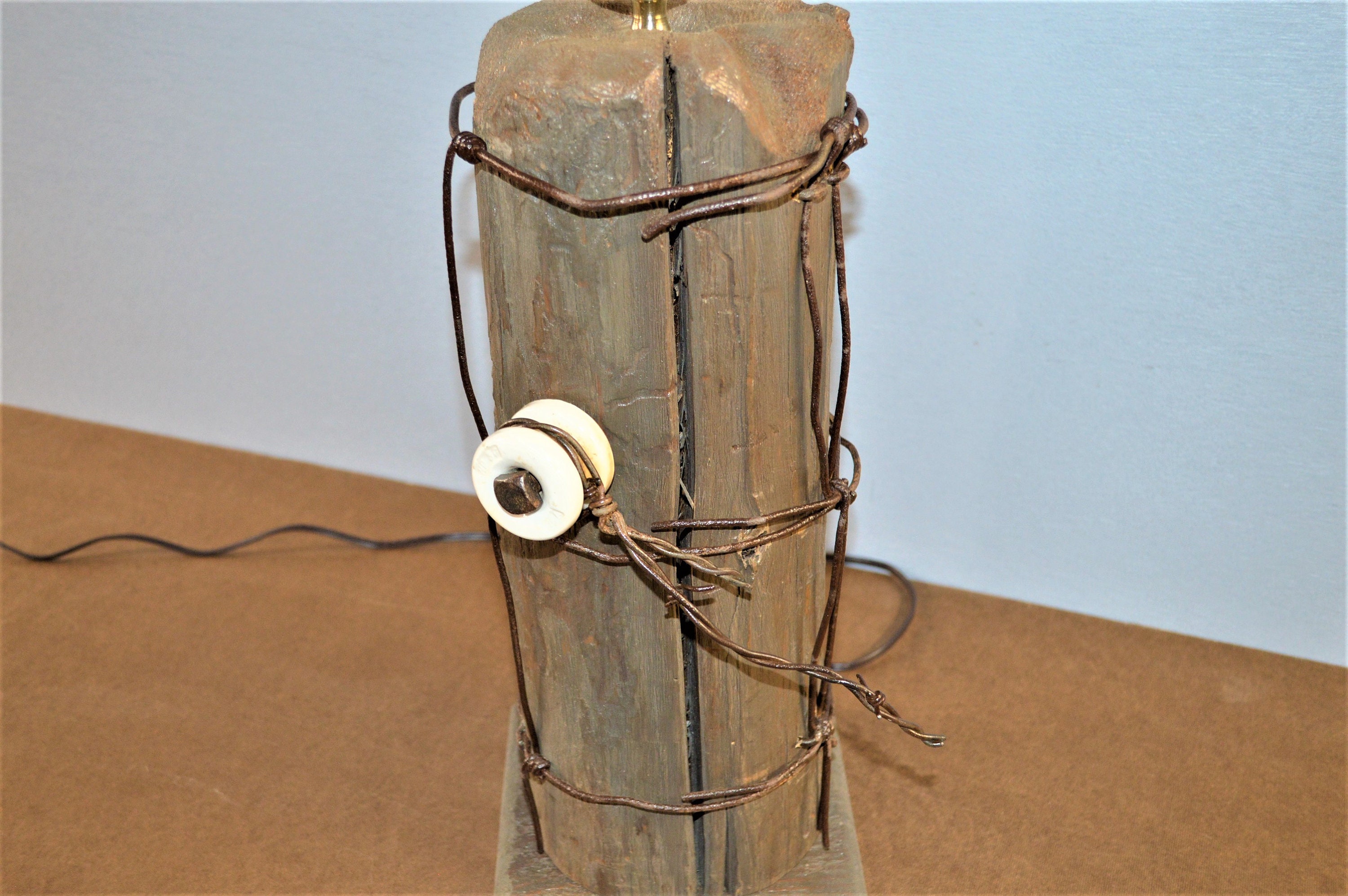 Rustic Cedar Wood Fence Post Lamp, Country Table Light, Old Vintage ...