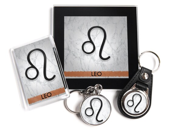 Leo Zodiac Symbol Star Sign Gift Pack Chrome Keyring Leather - Etsy