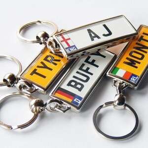 PERSONALISED NUMBER PLATE Keyring Icons Custom Gift Large Chrome Double ...
